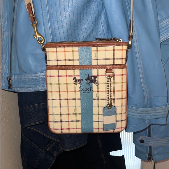 Coach | Bags | Coach Plaid Tattersall Bag Blue And Cream | Poshmark